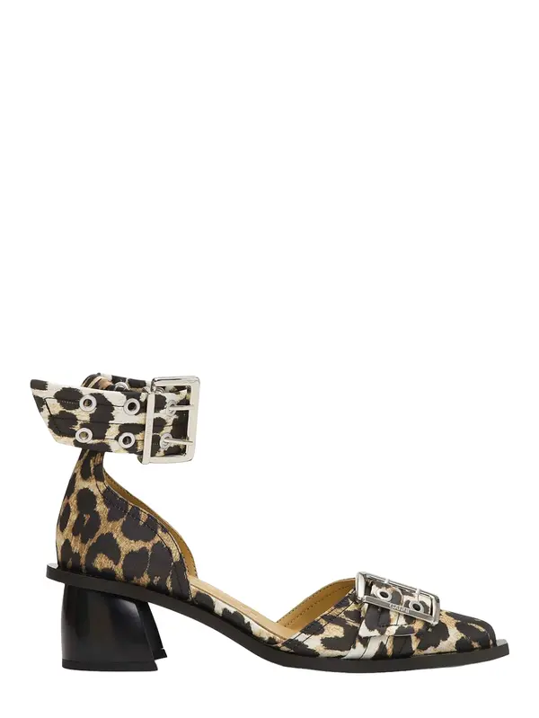 GANNI Leopard-print Buckled Pumps - Brown