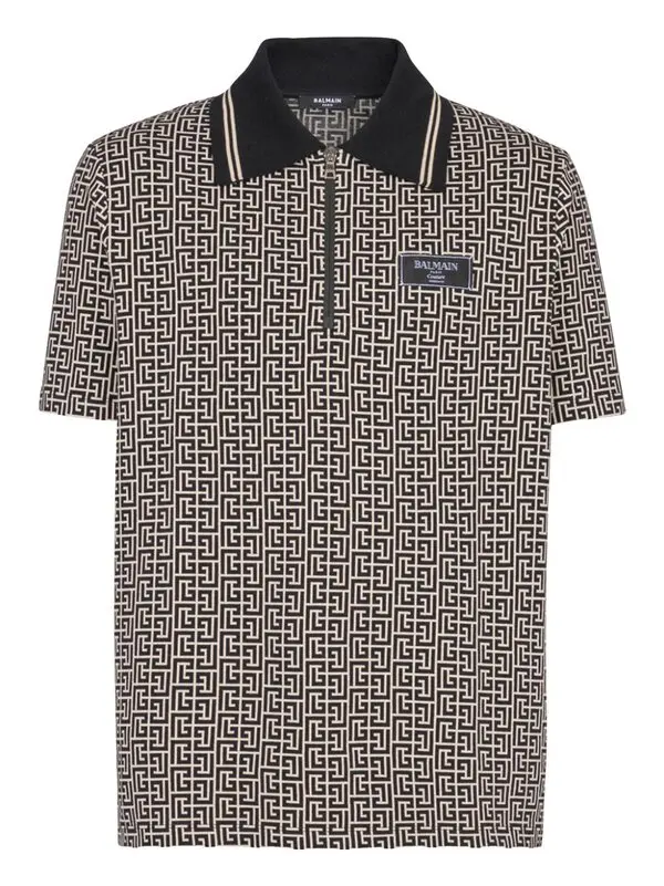 Balmain Labyrinth Jacquard Polo Shirt - Black