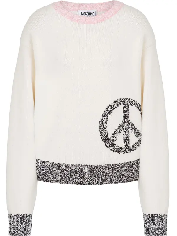 Moschino Peace Intarsia Jumper - White