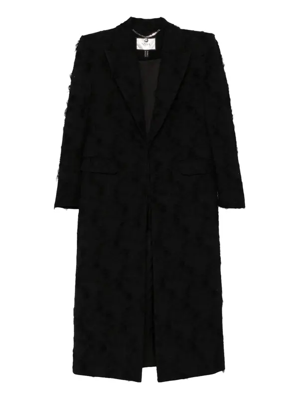 NISSA Fringed Long Coat - Black