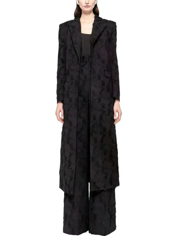 NISSA Fringed Long Coat - Black