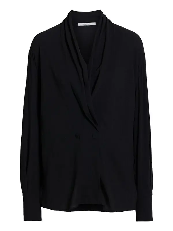 Another Tomorrow Draped Crepe Blouse - Black