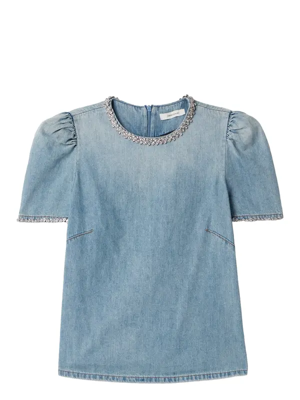 Zimmermann Crush Crystal-embellished Gathered Top - Blue