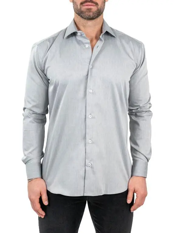 MACEOO Classic Silverfox Cotton Twill Button-up Shirt - Grey