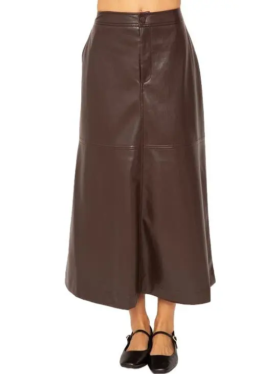 Central Park West Beatrix Vegan Leather Midi Skirt - Chocolate