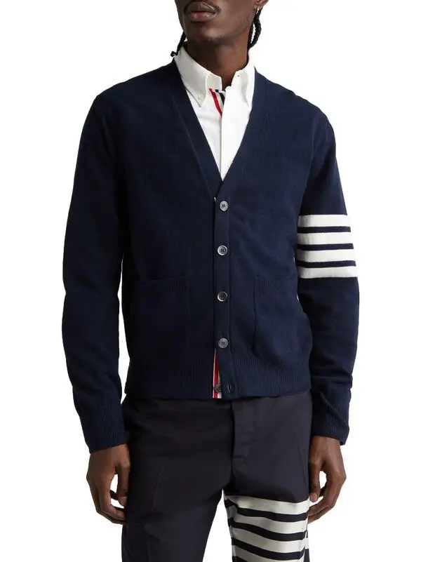 Thom Browne Holiday Hector Nutcracker 4-bar Virgin Wool Cardigan - Navy