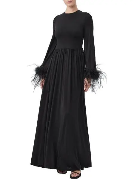 Trina Turk Orla Feather-trimmed Maxi Dress - Black