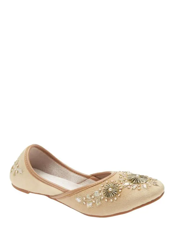 FUCHSIA Whistledown Embroidered Jutti Flat - Gold
