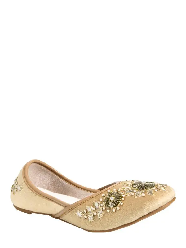 FUCHSIA Whistledown Embroidered Jutti Flat - Gold