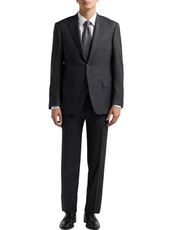 Canali Siena Regular Fit Dark Grey Slub Wool Suit - Charcoal