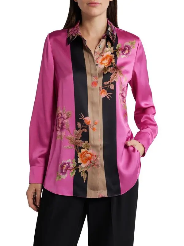 Kobi Halperin Sabrina Floral Satin Shirt - Pink Multi
