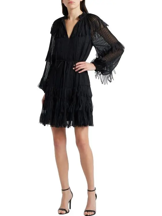 Kobi Halperin Nora Long Sleeve Chiffon Cocktail Dress - Black