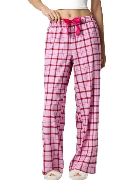 FLORENCE BY MILLS Plaid Flannel Sleep Pants - Mauve Mist Plaid