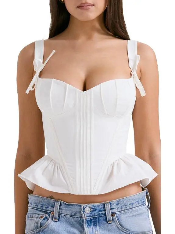 House Of Cb Gigou Bow Strap Peplum Corset Top - White