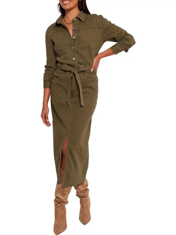 PETAL & PUP Cortney Long Sleeve Maxi Shirt Dress - Olive
