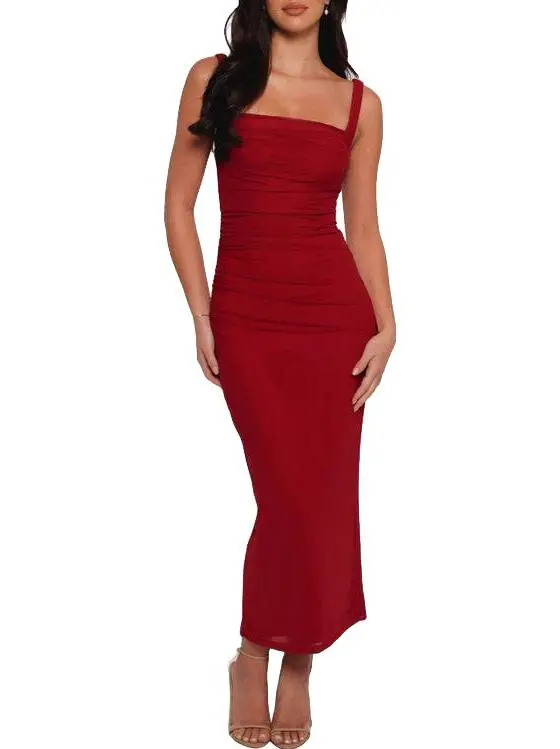 PETAL & PUP Eira Ruched Sleeveless Maxi Dress - Wine