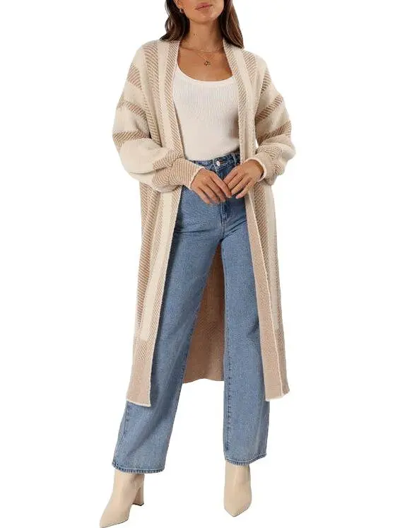PETAL & PUP Anita Stripe Long Cardigan - Beige
