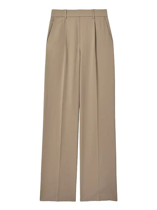 REISS Eden Wide-leg Twill Trousers - Mink Neutral