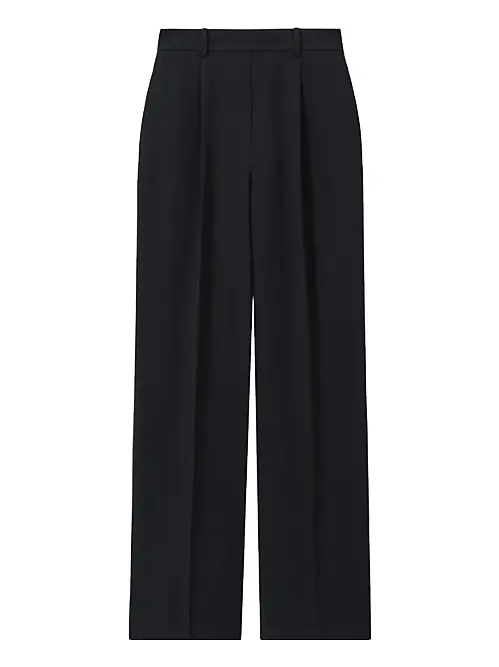 REISS Eden Wide-leg Twill Trousers - Navy