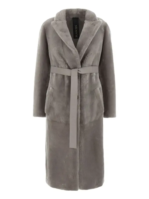 BLANCHA Reversible Shearling Mid-length Coat - Grey