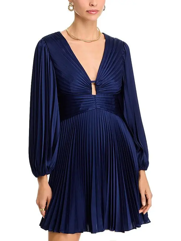 MILLY Julia Pleated Dress - Navy
