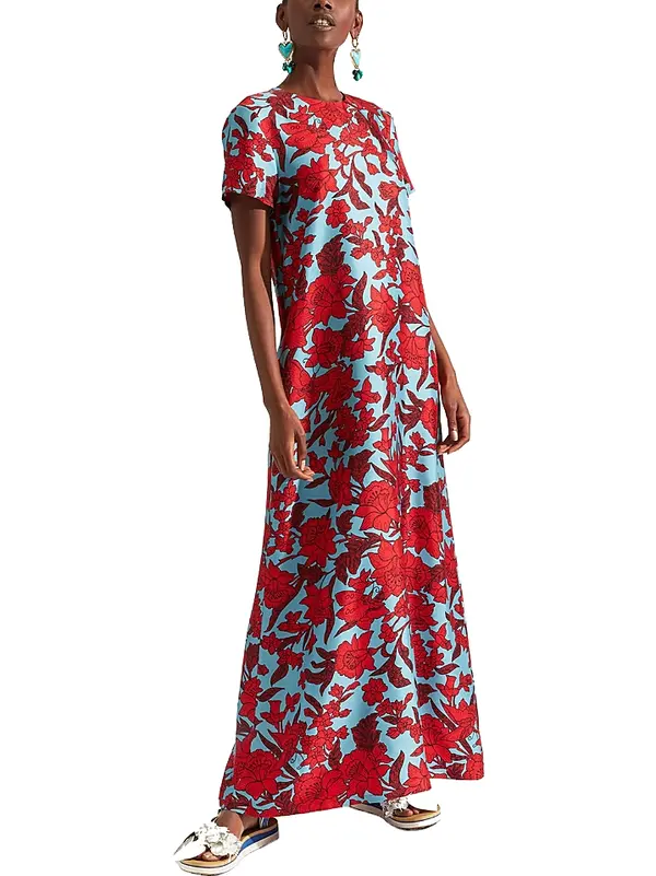 La DoubleJ Swing Floral Printed Dress - Lilium Turchese Red
