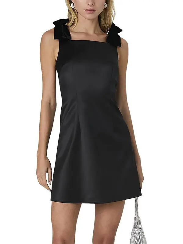 French Connection Carey Square Neck Bow Mini Dress - Blackout