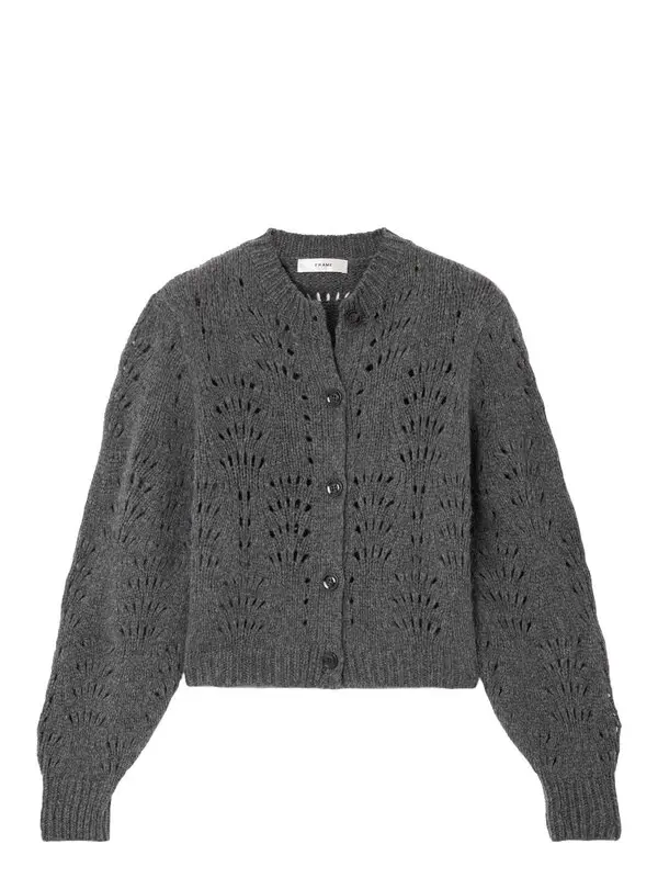 FRAME Open-knit Merino Wool Cardigan - Gray