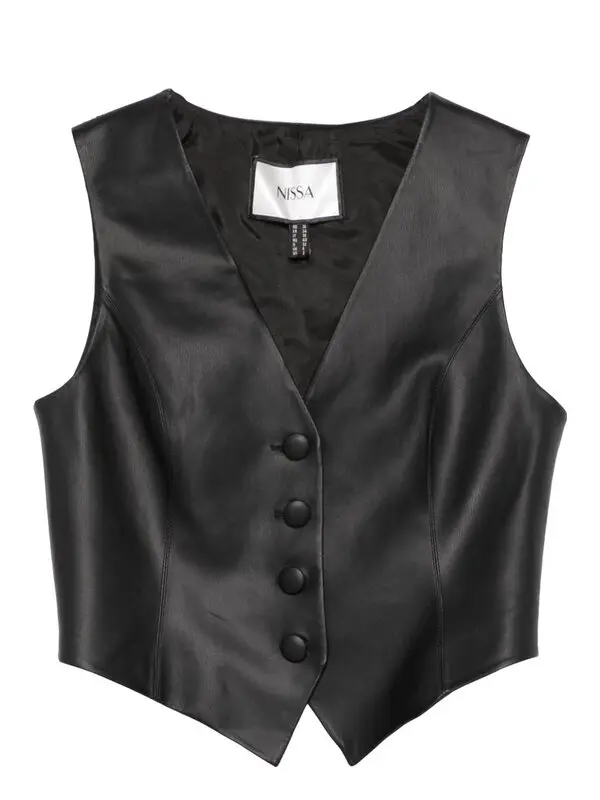 NISSA Faux-leather Waistcoat - Black