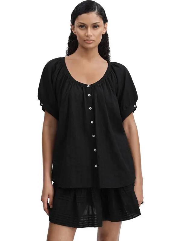 Mille Naomi Textured Button-through Top - Black