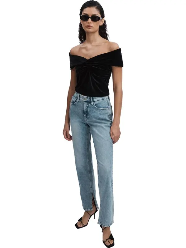 Good American Off-shoulder Velvet Top - Black