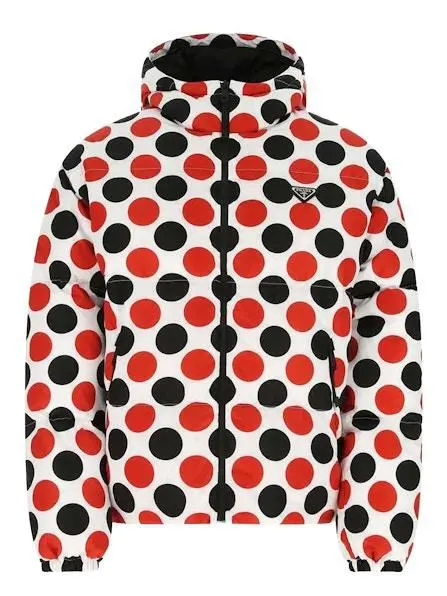 Prada Logo Plaque Printed Jacket - White/red/black