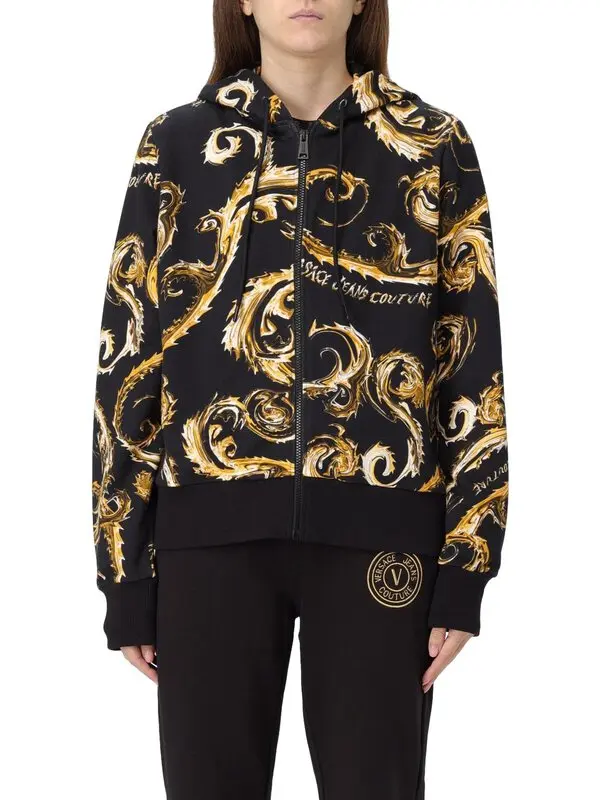 Versace Printed Full Zip Hoodie - Black
