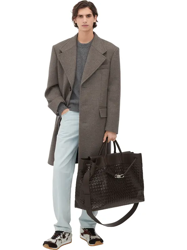 Bottega Veneta Double Wool And Cashmere Coat - Peppercorn Melange