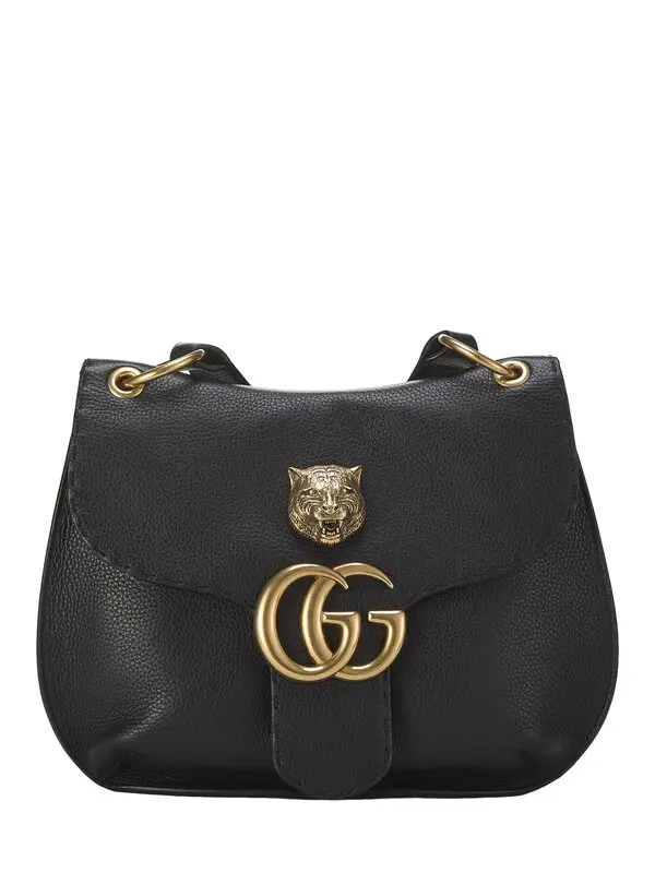 Gucci Leather Tiger Head Animalier Shoulder Bag - Black