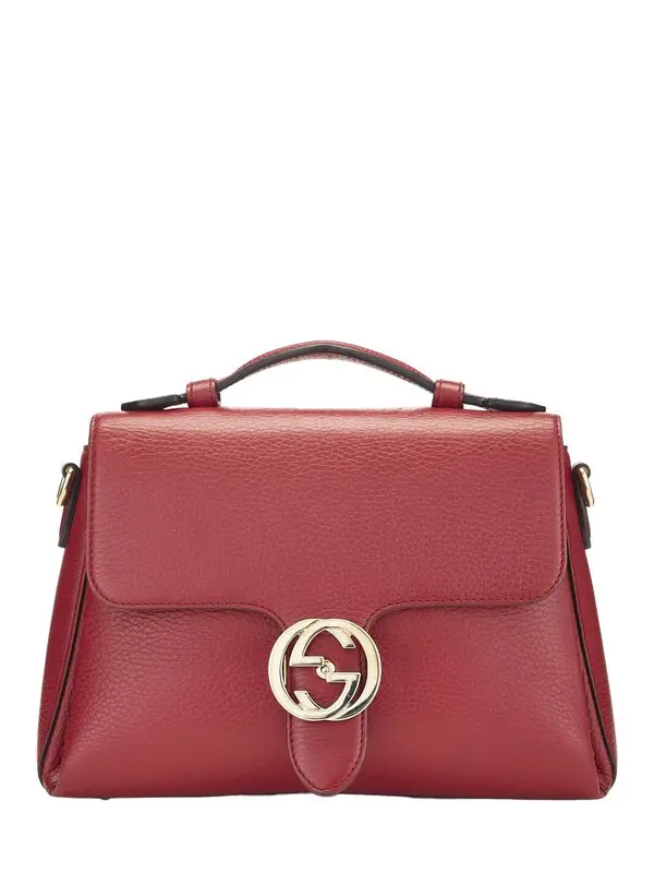 Gucci Grained Leather Handbag With Interlocking Gg Logo - Red