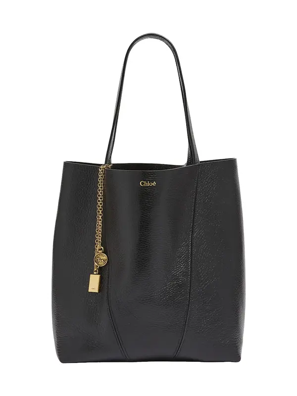 Chloé Spin Medium Leather Tote Bag - Black