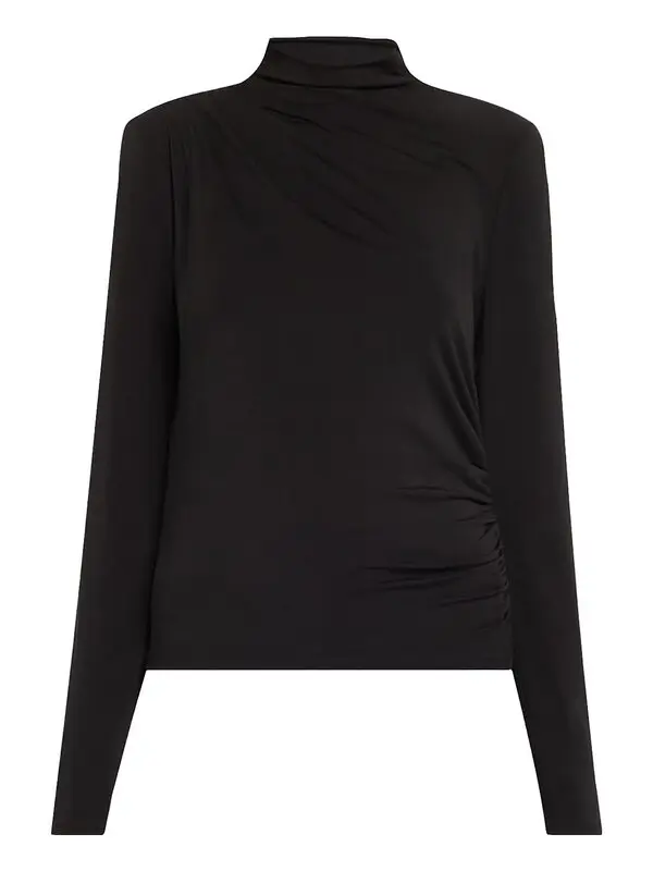 Veronica Beard Mylie Gathered Turtleneck Top - Black