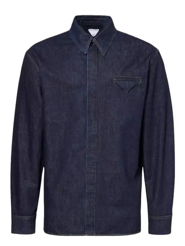 Bottega Veneta Long Sleeves Flap Pocket Regular Fit Denim Shirt - Indigo