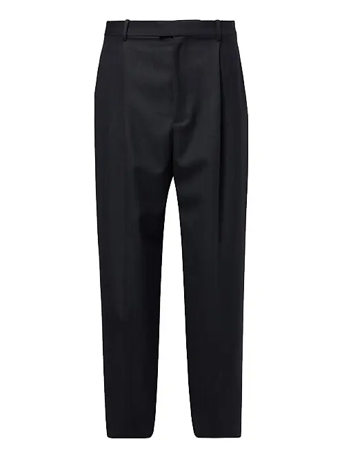 Bottega Veneta Pleated Wide-leg Wool Trousers - Black Dark Blue
