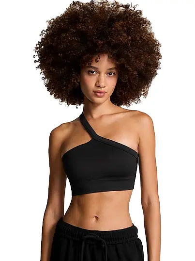 Pink Relay One-shoulder Sports Bra - Black