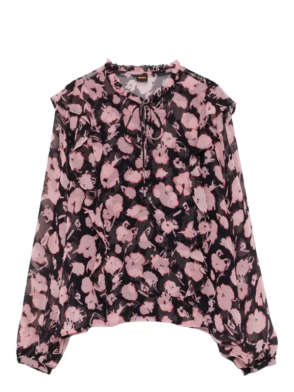 BOSS Floral-print Blouse - Black