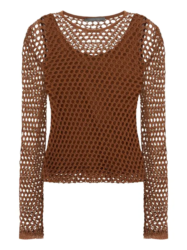Alberta Ferretti Mesh Long-sleeve Top - Brown