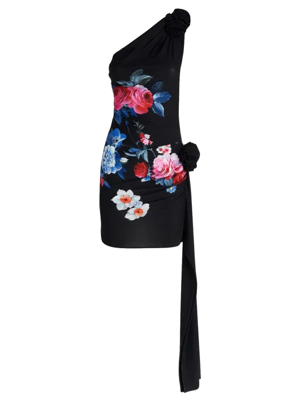 Magda Butrym One-shoulder Floral-print Mini Dress - Black