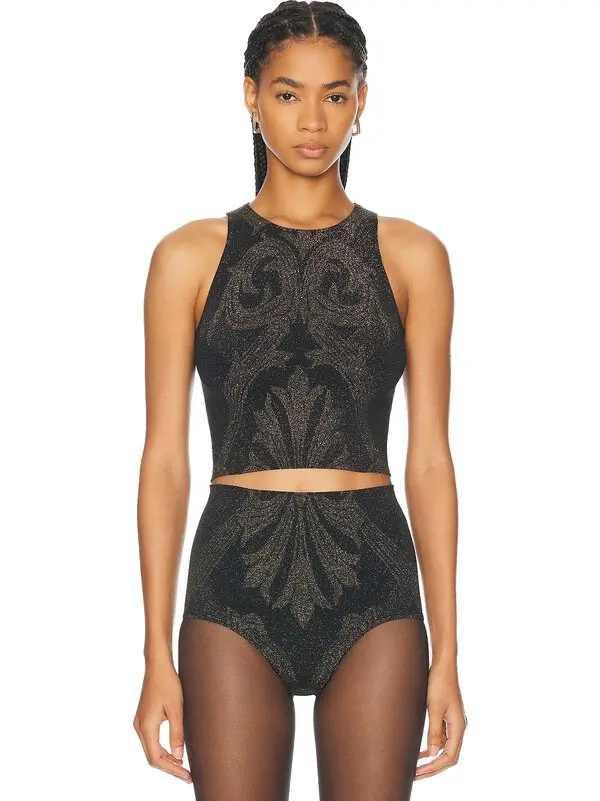 Wolford X Etro Metallic Jacquard Crop Top - Black & Gold
