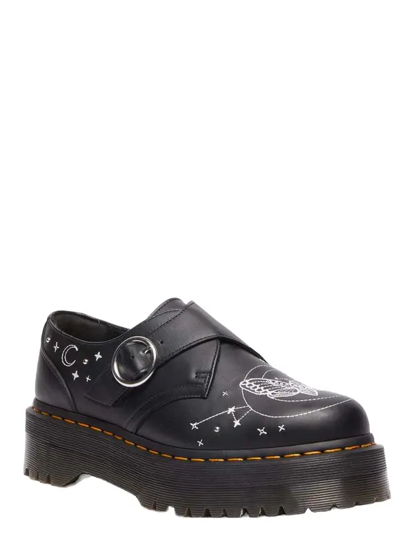 Dr. Martens Monk Celestial Moth Leather Platform Shoes - Black