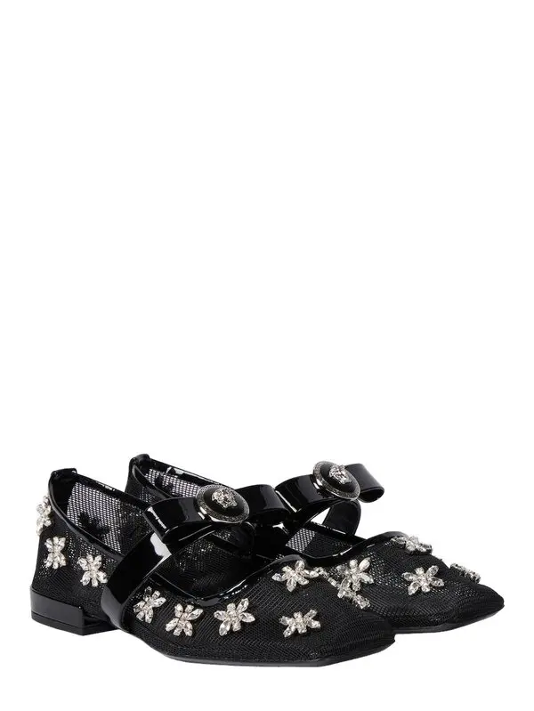 Versace Ribbon Embellished Ballet Flats - Black