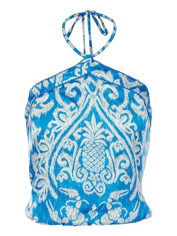 Poupette St Barth Isabelle Printed Halterneck Top - Blue