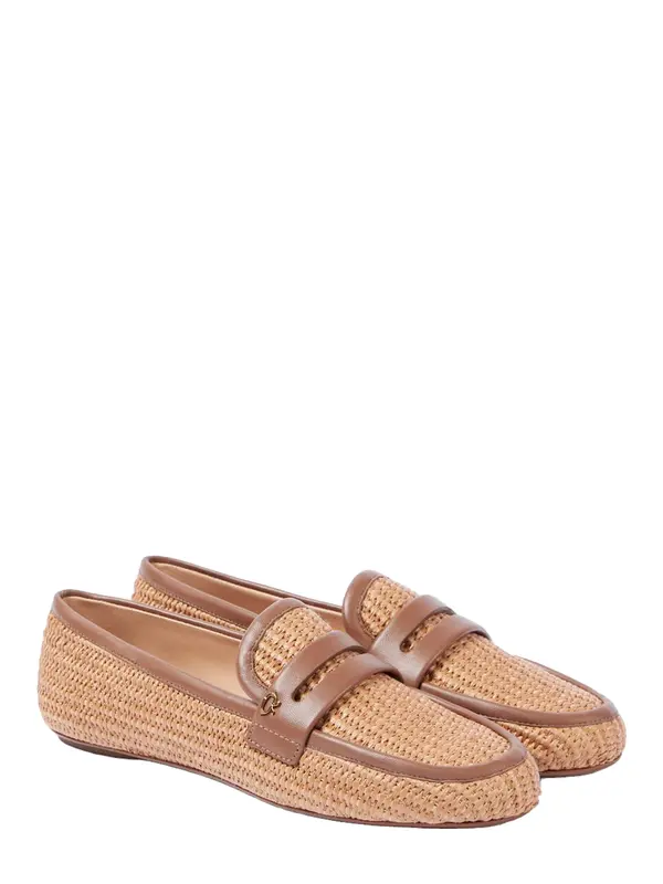 GIANVITO ROSSI Leather-trimmed Raffia Loafers - Brown