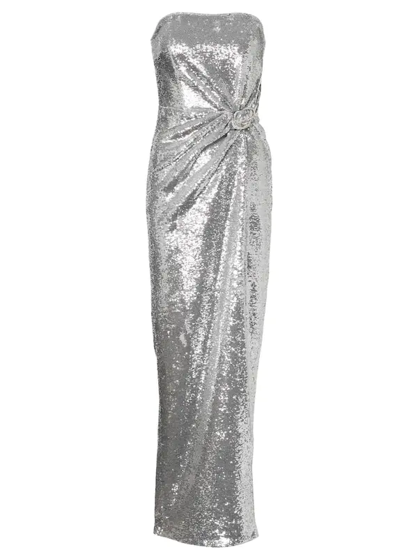Roland Mouret Buckle-detail Sequined Strapless Gown - Silver